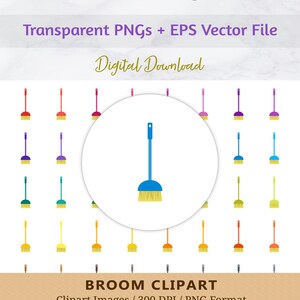 100 Broom Clipart, House Cleaning Clip Art, Rainbow Household Tool ...