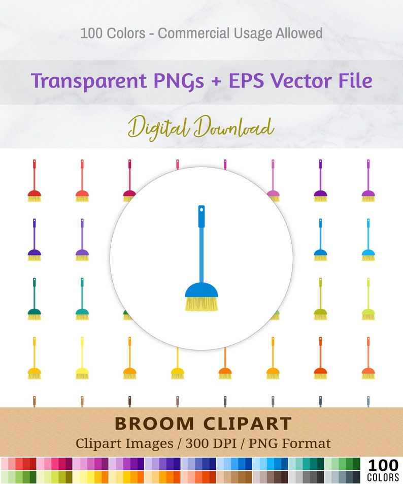 100 Broom Clipart, House Cleaning Clip Art, Rainbow Household Tool ...