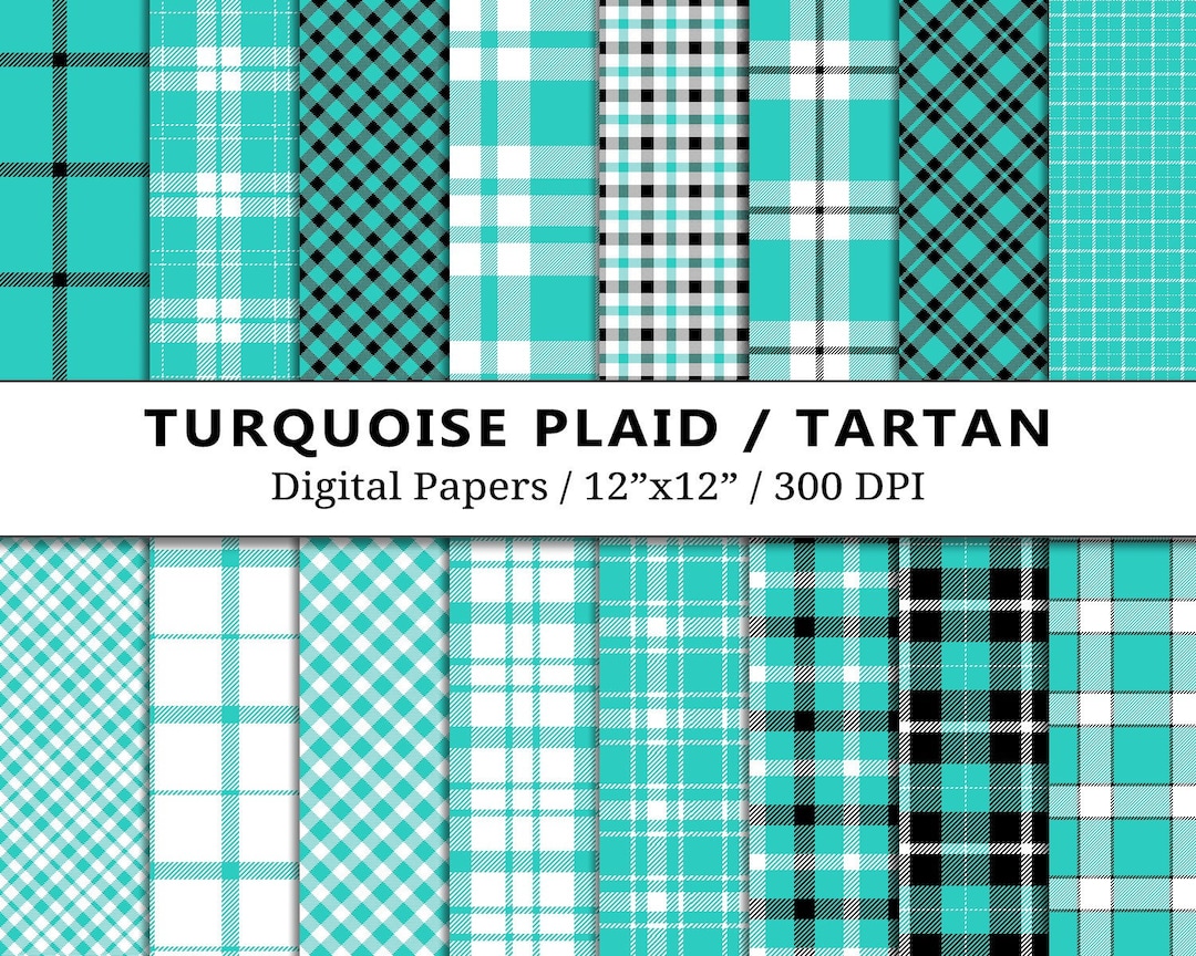 Turquoise Plaid Tartan Digital Paper, Lumberjack, Teal Fabric Patterns ...