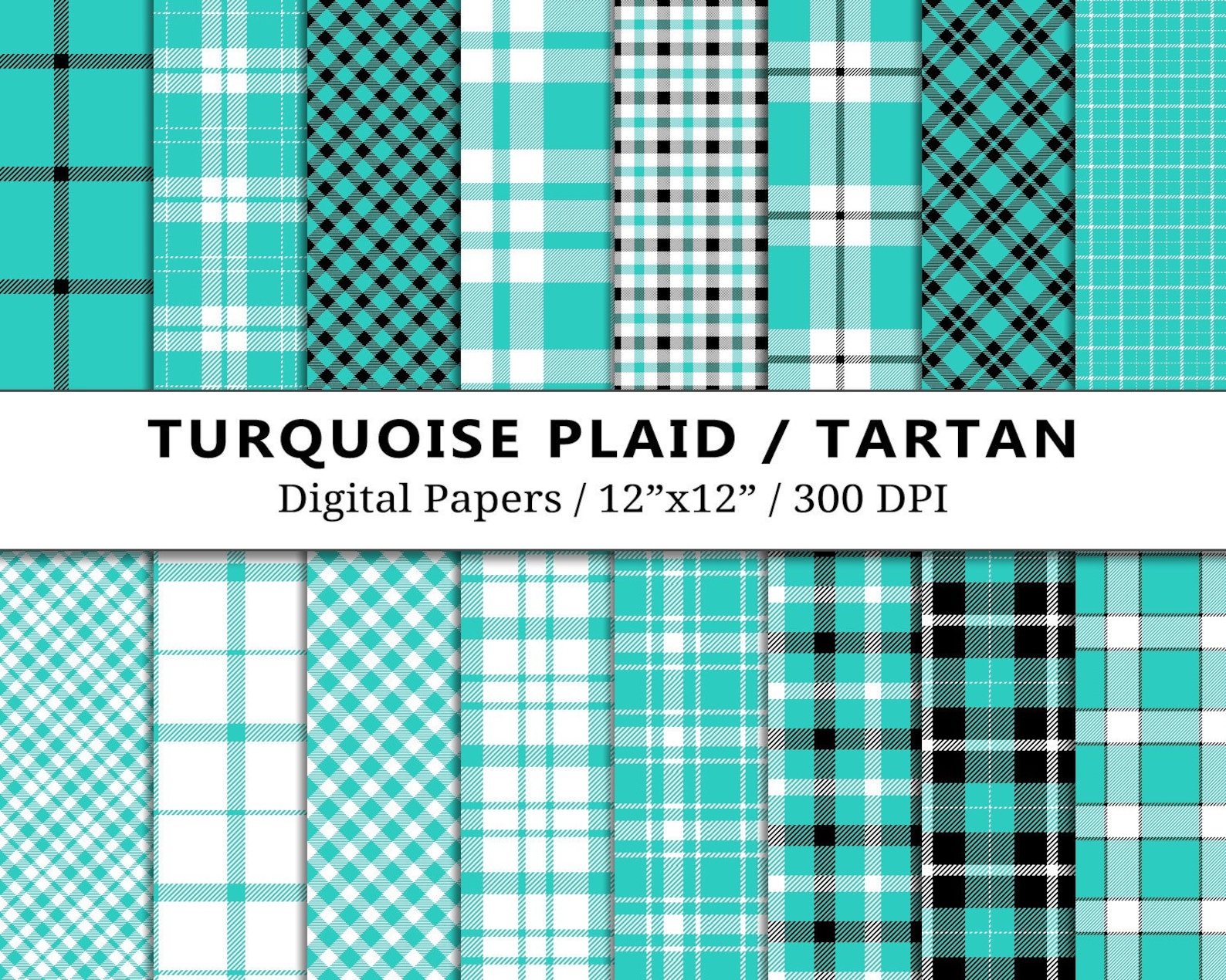 Turquoise Plaid Tartan Digital Paper, Lumberjack, Teal Fabric Patterns ...