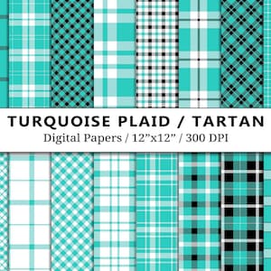 Turquoise Plaid Tartan Digital Paper, Lumberjack, Teal Fabric Patterns ...