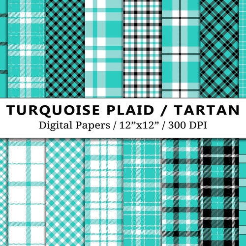 Turquoise Plaid Tartan Digital Paper Lumberjack Teal Fabric - Etsy