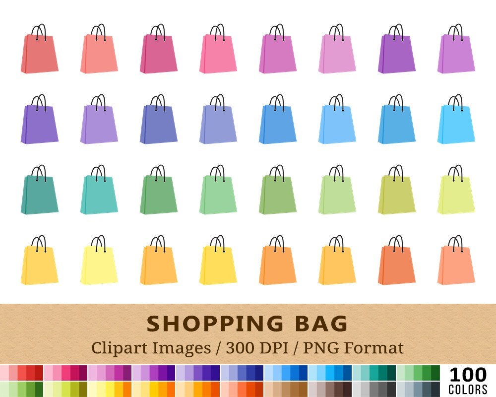 100 Shopping Bag Clipart Gift Bag Clip Art Rainbow Colors | Etsy