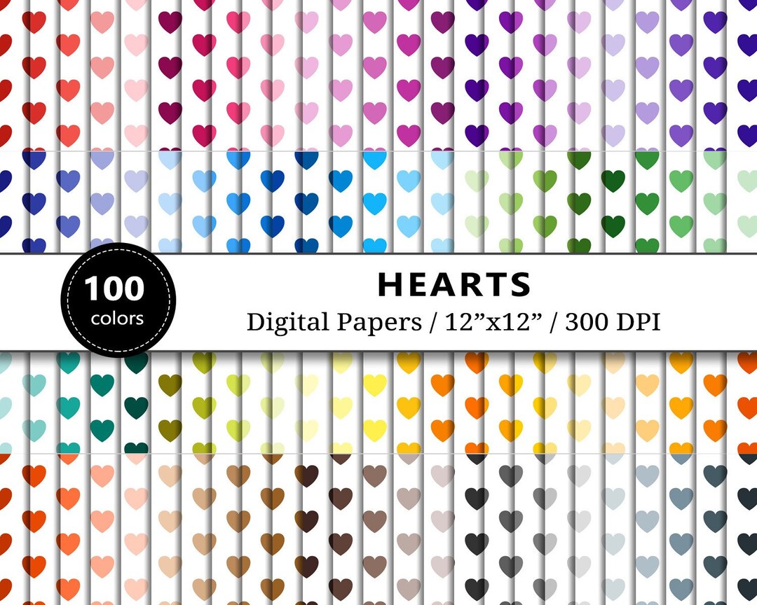 Rainbow Hearts Digital Paper, Hearts Printable, Scrapbook Paper, 100 ...