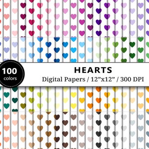 Rainbow Hearts Digital Paper, Hearts Printable, Scrapbook Paper, 100 ...