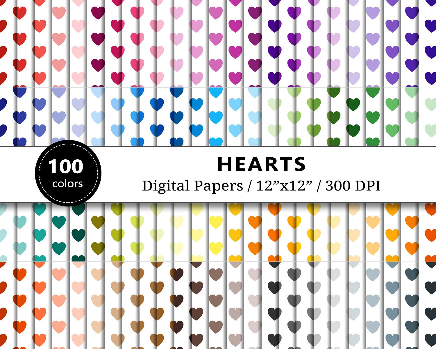 Rainbow Hearts Digital Paper, Hearts Printable, Scrapbook Paper, 100 ...