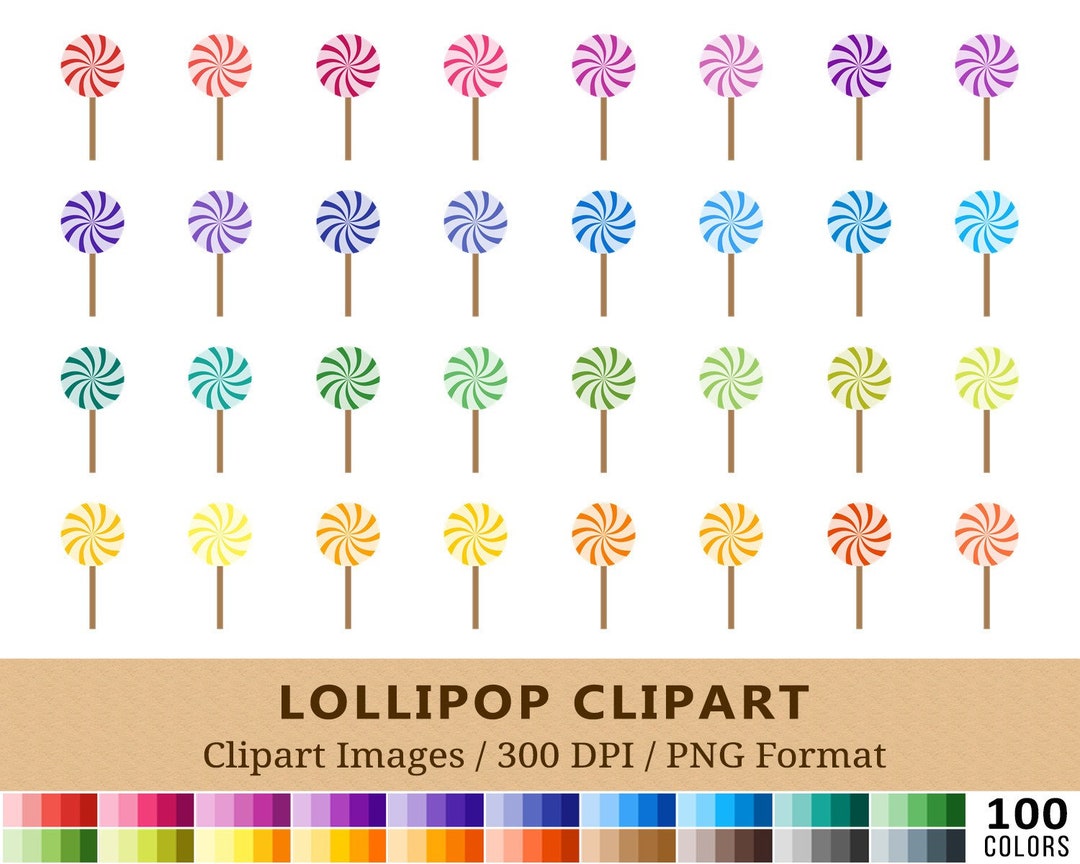 100 Lollipop Clipart, Candy Sweets Clip Art, Rainbow Planner Printable ...