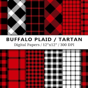 Red Buffalo Check Plaid, Lumberjack Flannel, Digital Papers Pack, Red ...