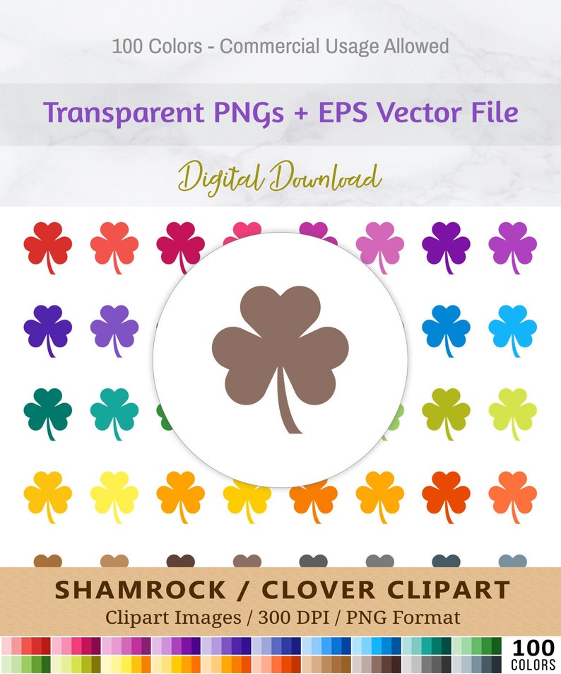 100 Clover Clipart, Shamrock Clip Art, Rainbow Planner Printable ...