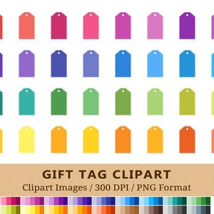 100 Gift Tag Clipart, Digital Gift Tags Clip Art, Rainbow Colors ...