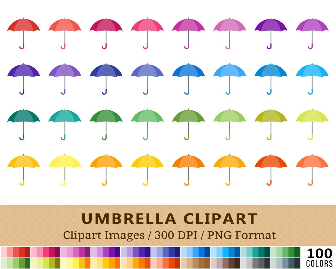 100 Umbrella Clipart, Rainy Day Clip Art, Rainbow Colors, Weather ...
