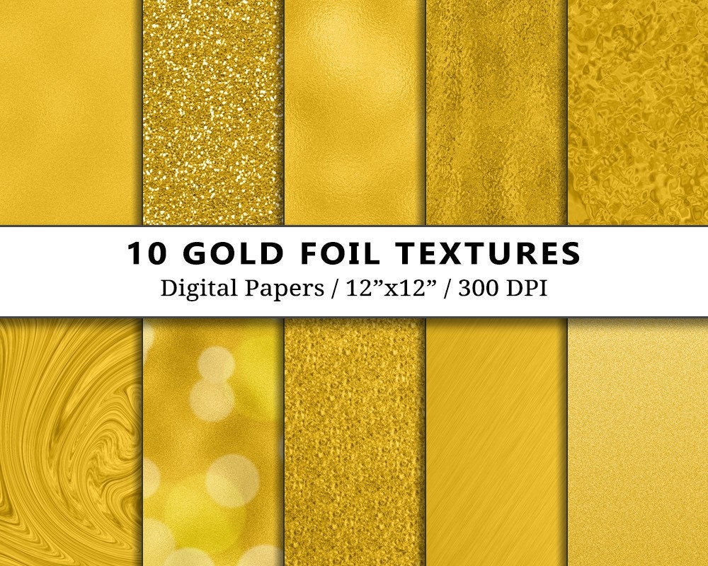 Gold Foil Digital Paper Pack, Metallic Glitter, Scrapbook, Gold Glitter ...