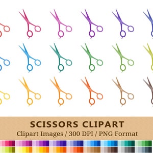 100 Scissors Clipart, Sewing Cutting Crafting Clip Art, Rainbow Colors ...