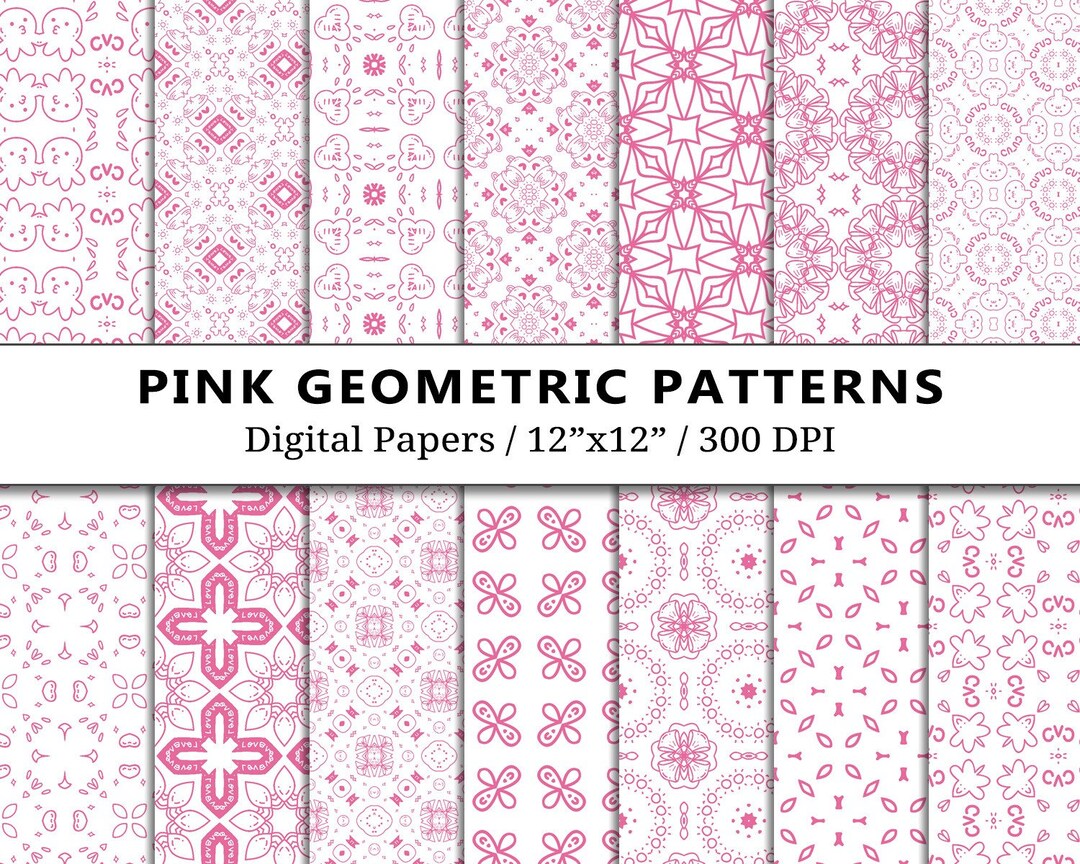 Pink Geometric Patterns Coordinating Digital Papers - Etsy España