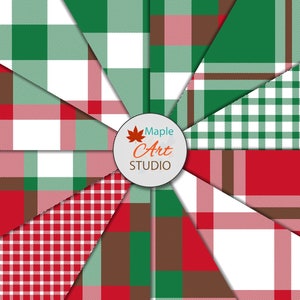 Christmas Tartan Plaid Digital Papers, Green and Red Buffalo Plaid ...