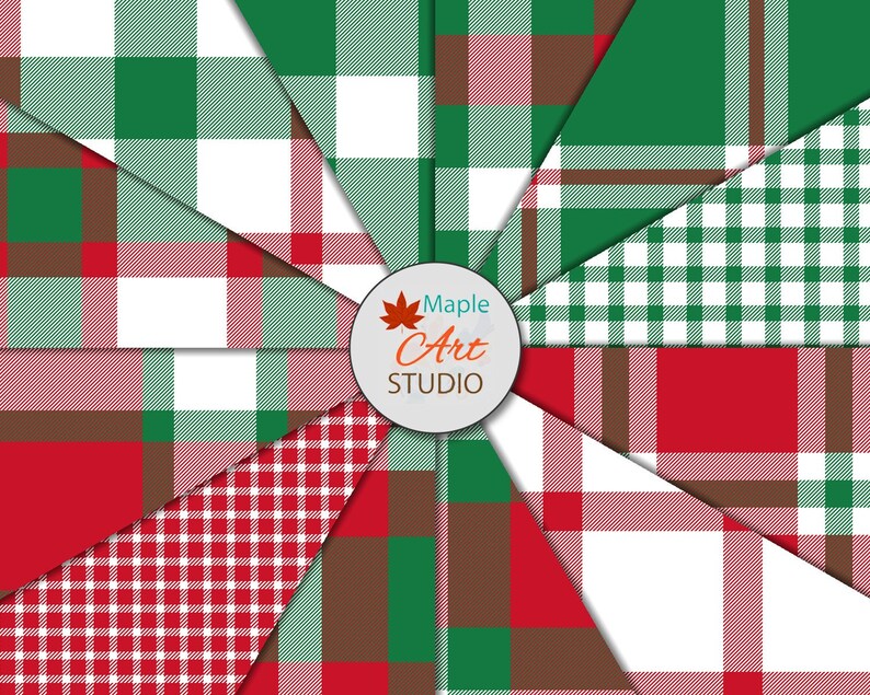 Christmas Tartan Plaid Digital Papers, Green and Red Buffalo Plaid ...