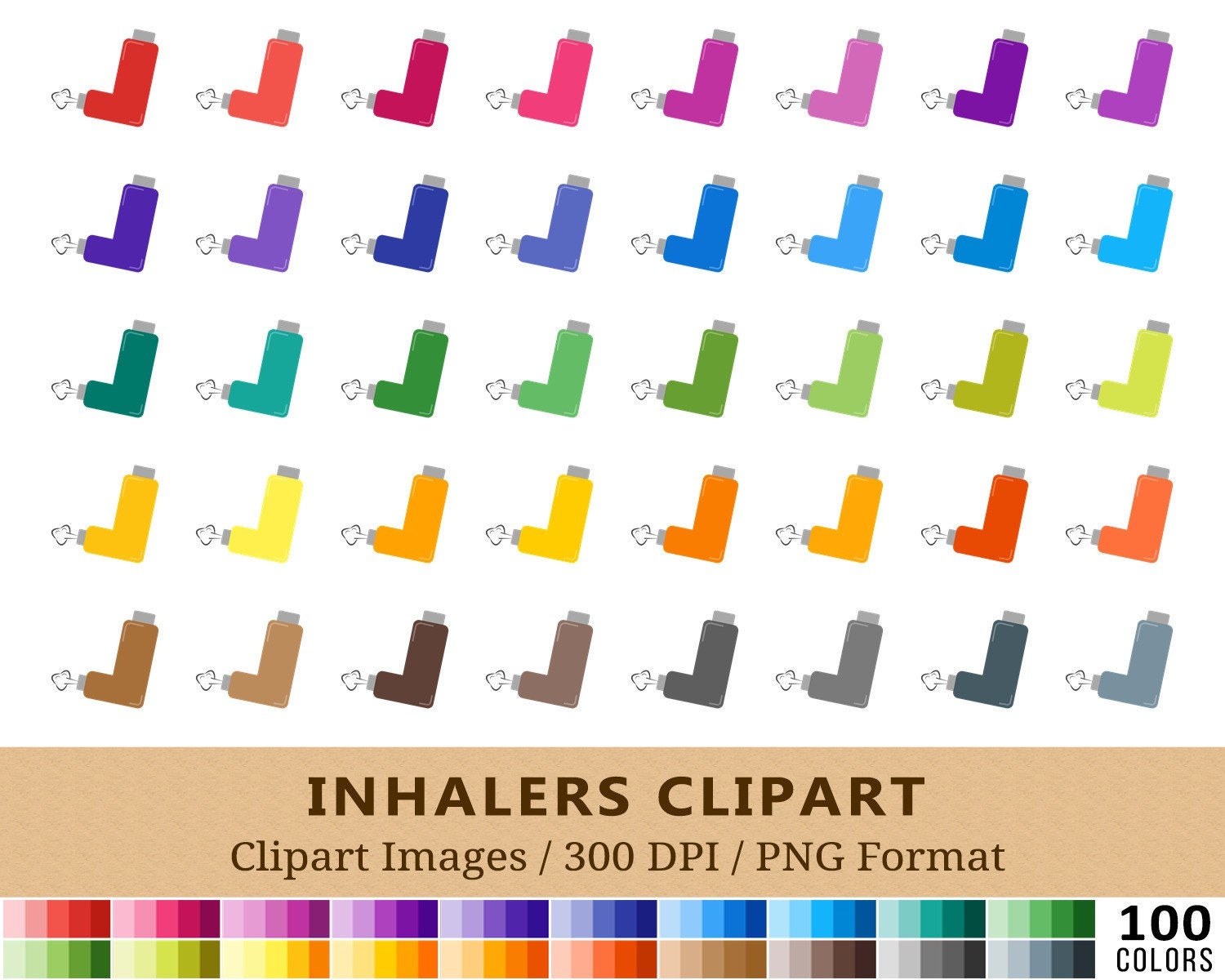 100 Inhaler Clipart, Asthma Clip Art, Rainbow Colors, Planner Stickers ...