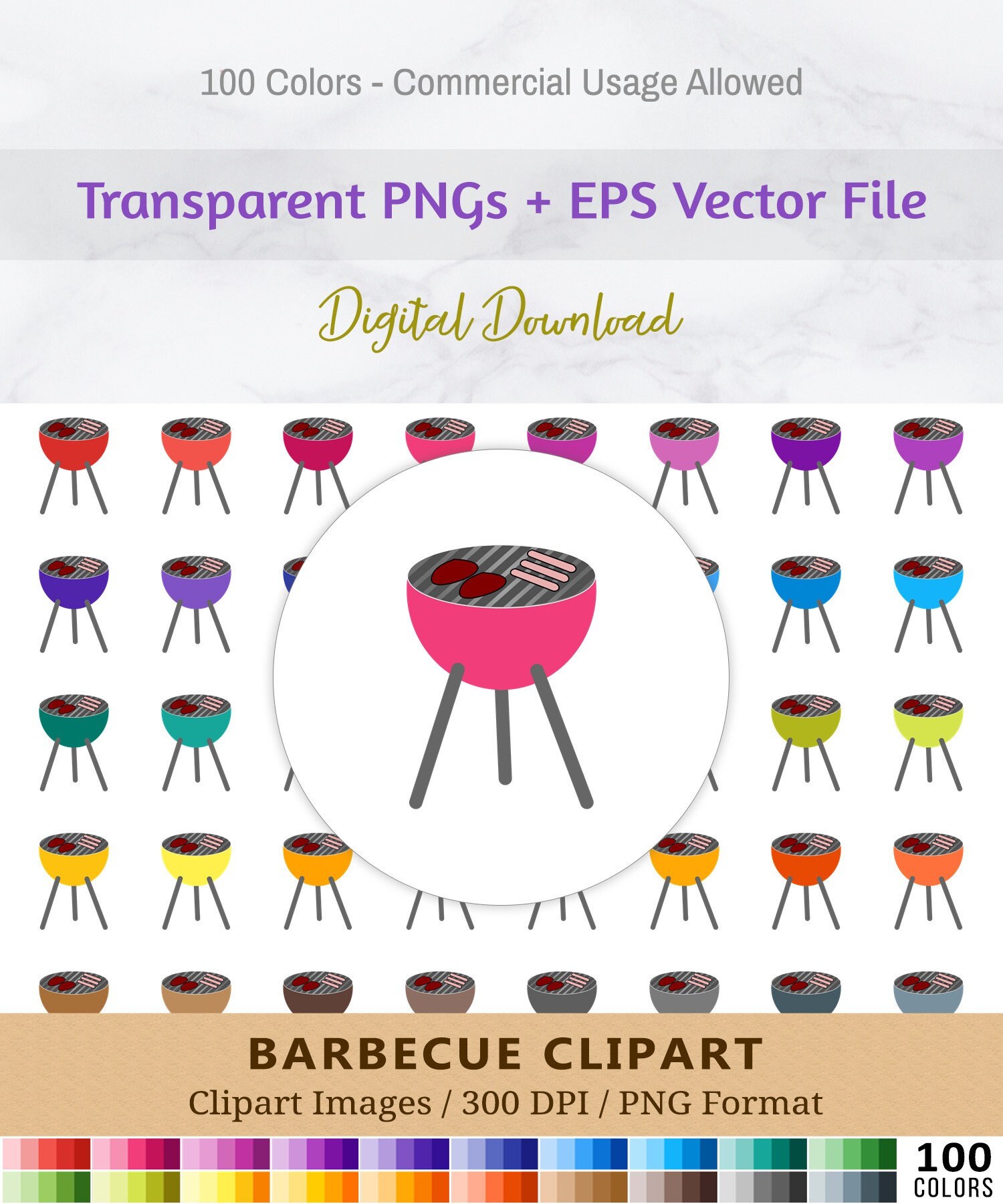 100 Barbecue Clipart, Cooking Clip Art, Rainbow Colors Planner Stickers ...