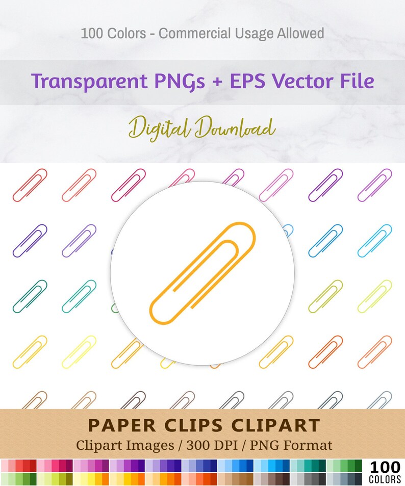 100 Paper Clips Clipart Binder Clips Clip Art Rainbow - Etsy