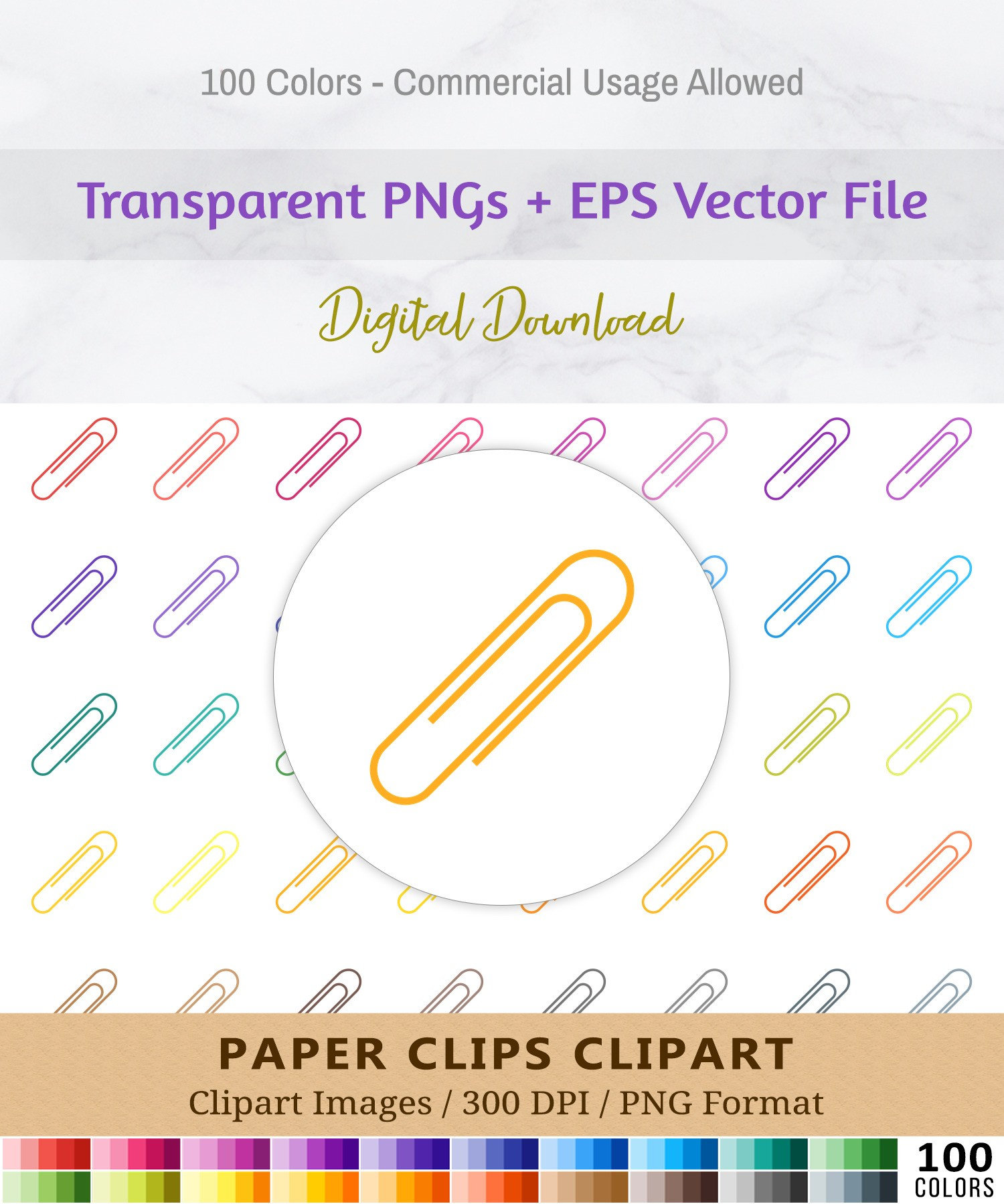 100 Paper Clips Clipart, Binder Clips, Clip Art, Rainbow Colors, Office ...