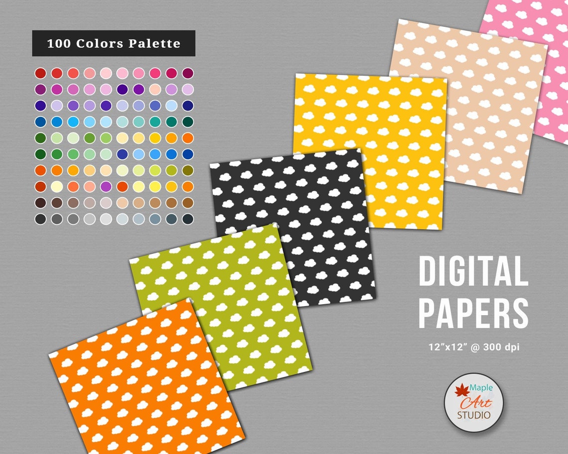Clouds Digital Paper Backgrounds, Sky Clouds Textures, 100 Bright ...