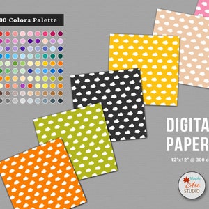 Clouds Digital Paper Backgrounds, Sky Clouds Textures, 100 Bright ...