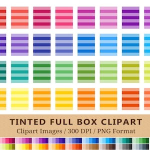 100 Tinted Full Box Clipart, Checklist Planner Box Clip Art, Rainbow ...