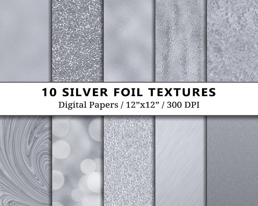 Silver Foil Digital Paper Pack, Metallic Glitter, Scrapbook, Silver ...