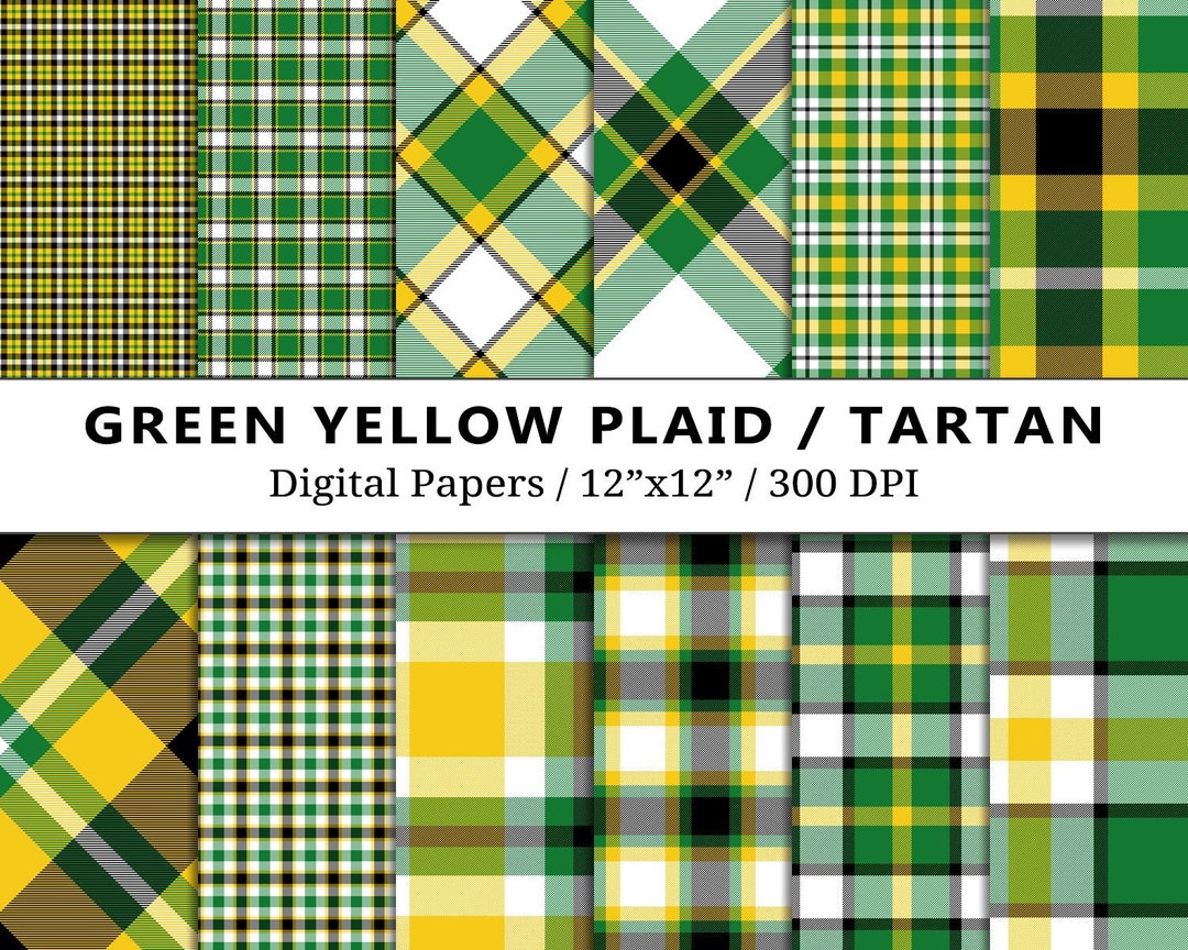 Plaid Tartan Digital Papers, Lumberjack Flannel, Green Yellow Fabric ...