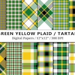 Plaid Tartan Digital Papers Lumberjack Flannel Green Yellow | Etsy
