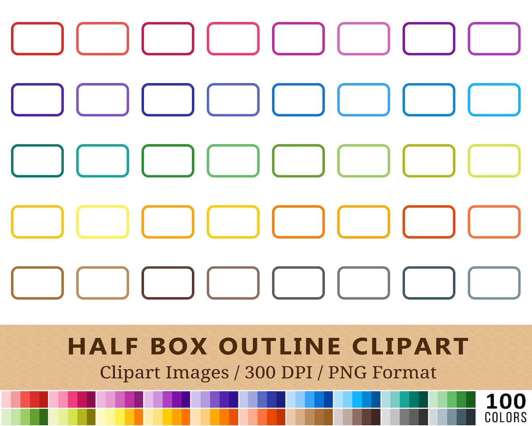 100 Outlined Half Box Clipart, Supplies, Rounded Outline Half Boxes ...