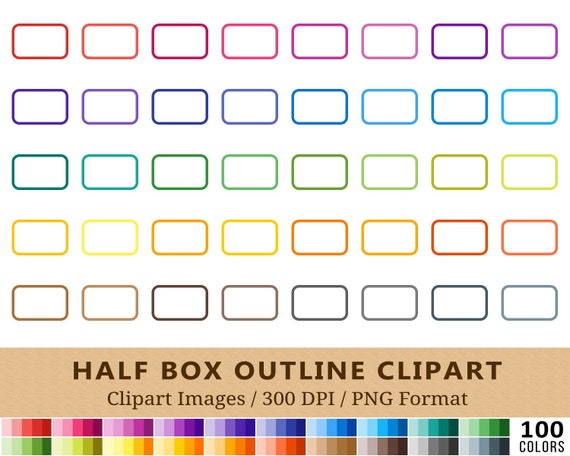 100 Outlined Half Box Clipart Supplies Rounded Outline Half | Etsy