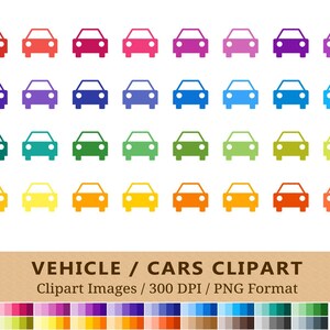 100 Cars Clipart, Vehicle Clip Art, Rainbow Colors, Vector EPS PNG ...