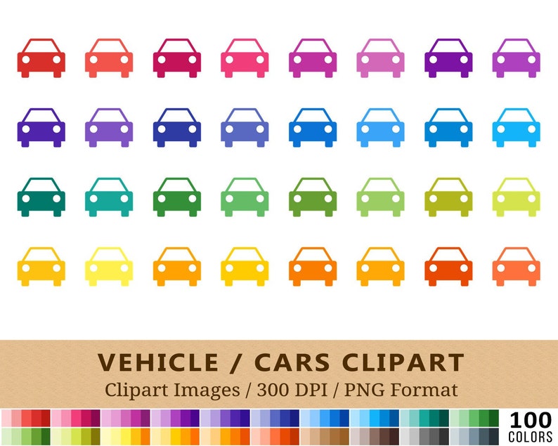 100 Cars Clipart, Vehicle Clip Art, Rainbow Colors, Vector EPS PNG ...