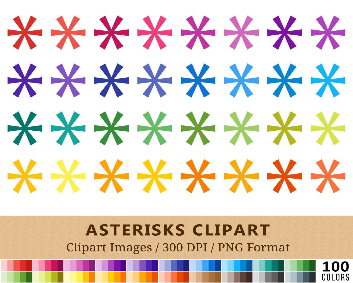 100 Asterisk Clipart, Flower Clip Art, Rainbow Colors, Functional ...