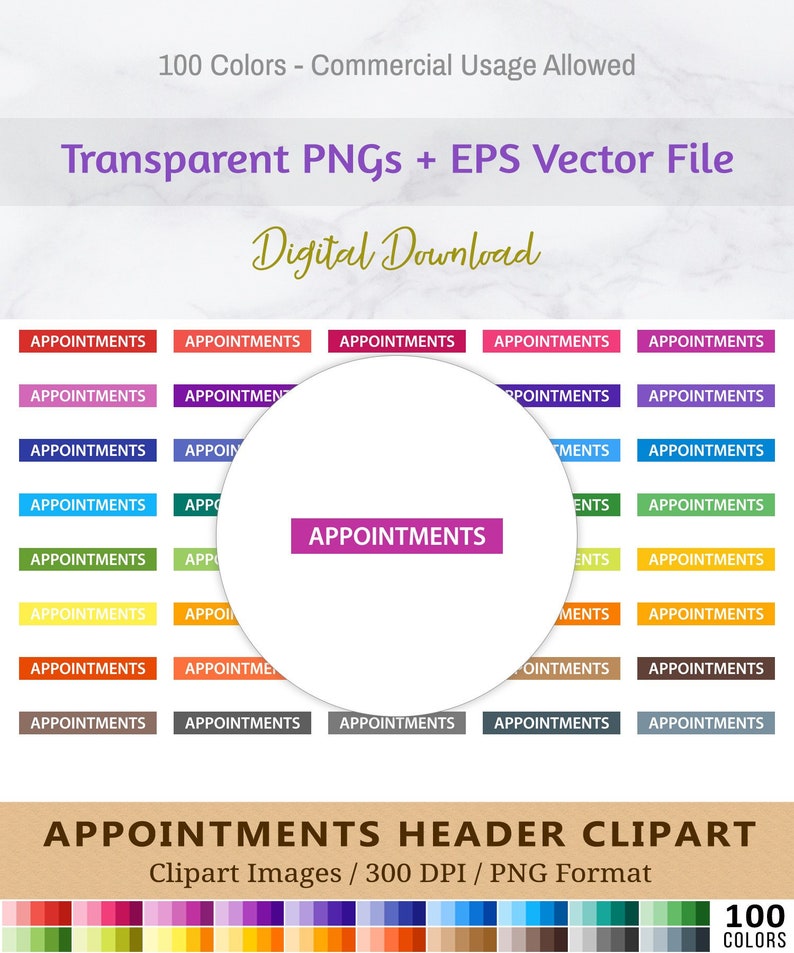 100 Appointments Header Clipart, Planner Box Header Clip Art, Rainbow ...