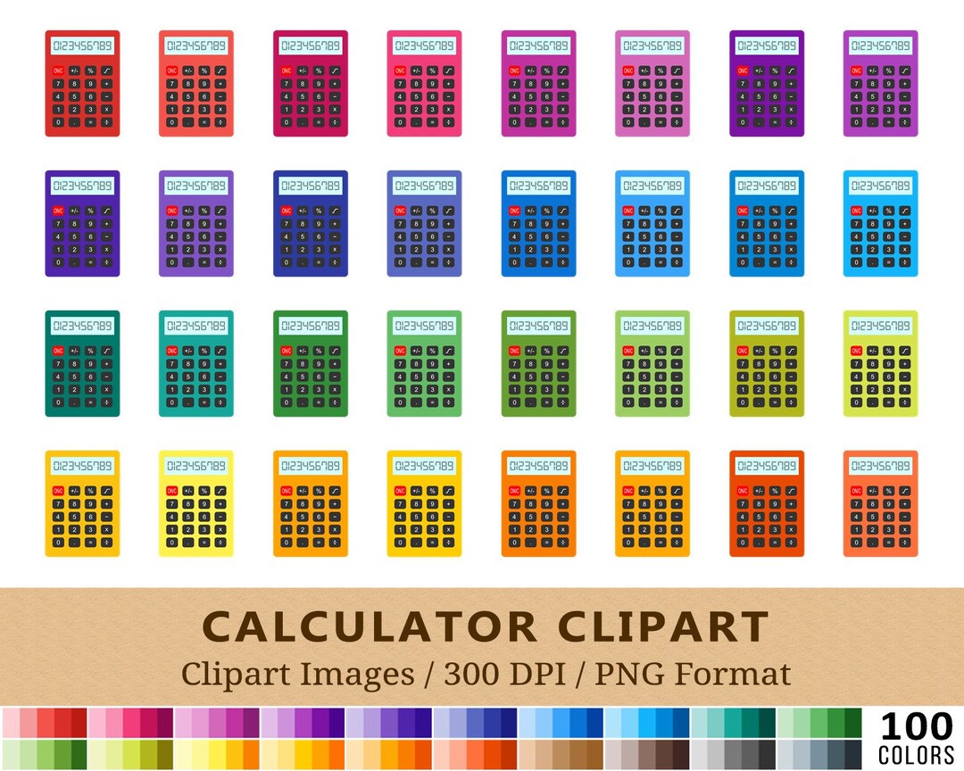 100 Calculator Clipart, Stationary Clip Art, Rainbow Math Homework ...