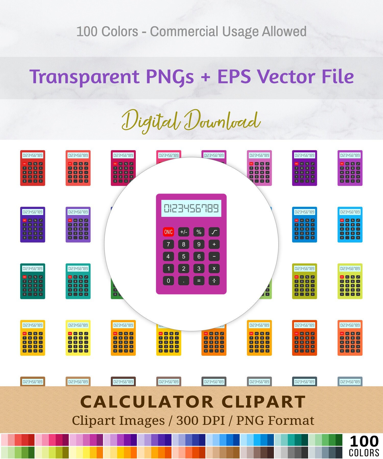 100 Calculator Clipart, Stationary Clip Art, Rainbow Math Homework ...