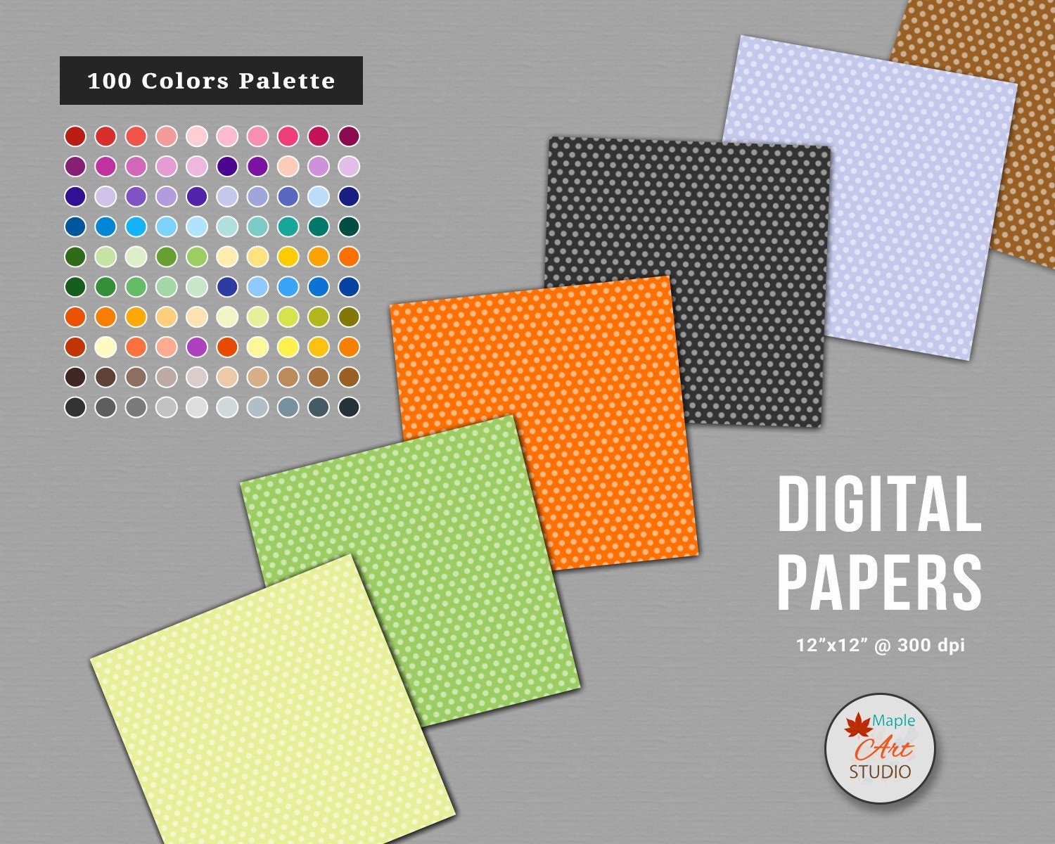 Tinted Polka Dots Digital Paper, 100 Rainbow Colors, Scrapbook Paper ...