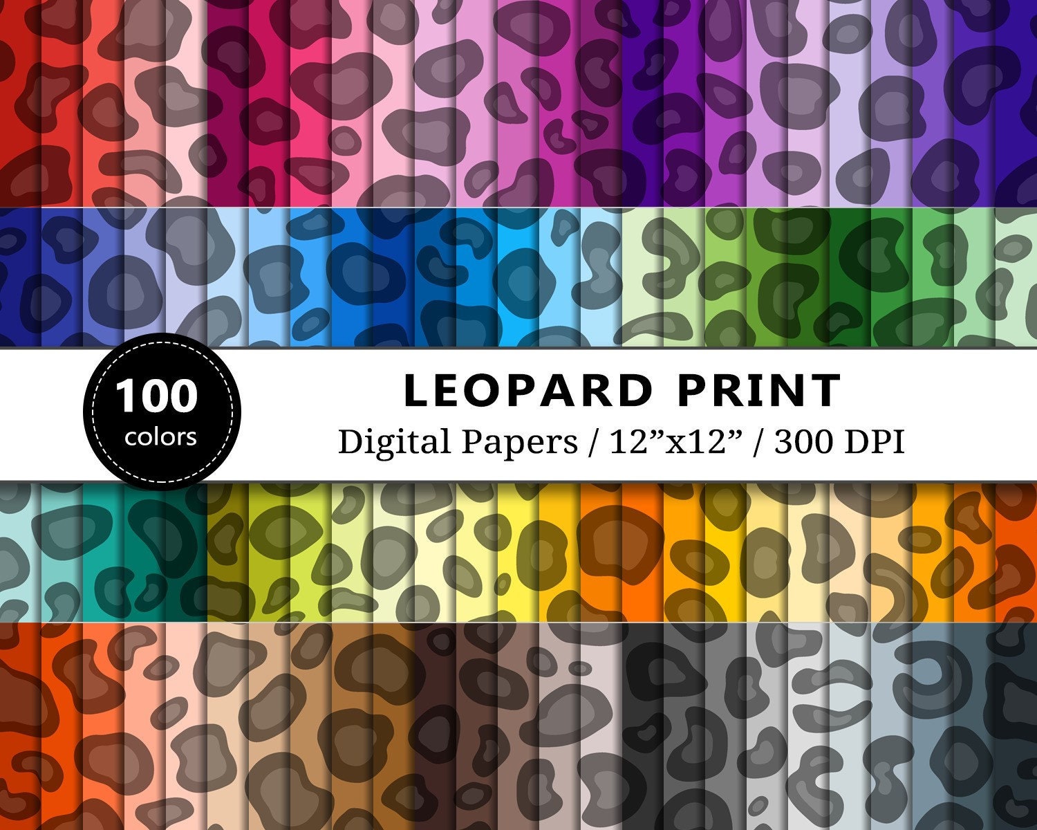 Leopard Print Digital Paper, 100 Rainbow Cheetah Spots, Animal Prints ...