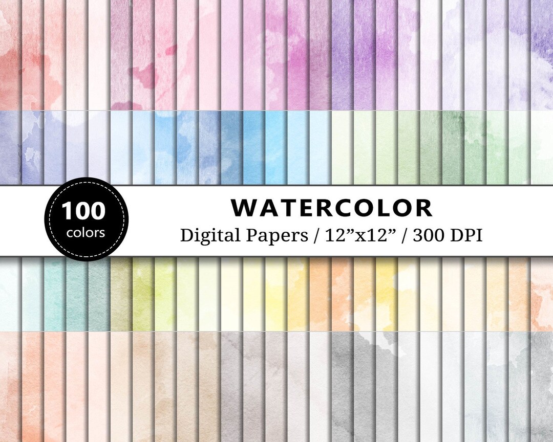 Watercolor Digital Paper Printable, 100 Rainbow Colors, Painted Texture ...