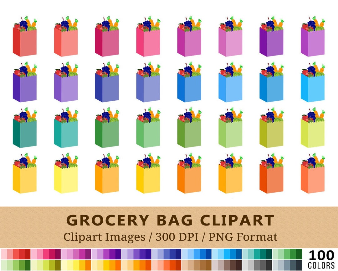 100 Grocery Bag Clipart, Shopping Clip Art, Rainbow Colors Planner ...
