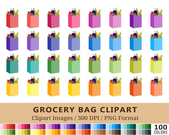 100 Grocery Bag Clipart Shopping Clip Art Rainbow Colors | Etsy