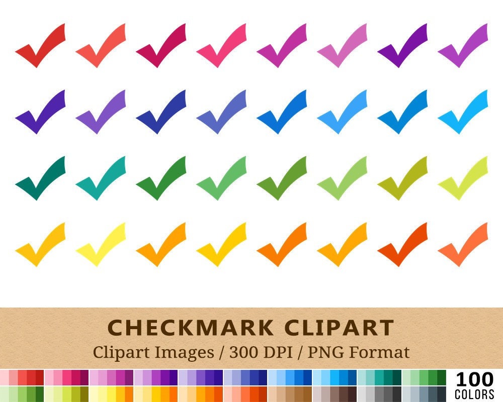 100 Checkmark Clipart, Tick Mark Clip Art, Rainbow Colors, Planner ...