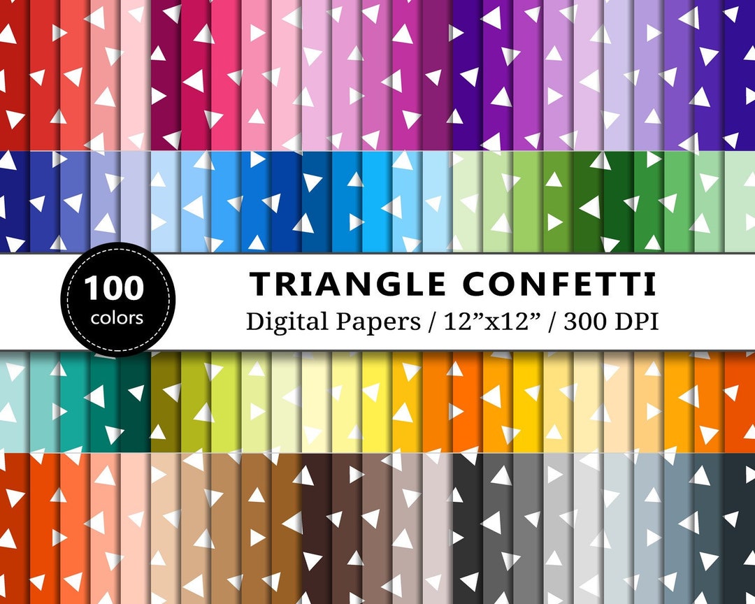 Confetti Triangles Digital Paper, 100 Rainbow Colors, Scrapbook Paper ...