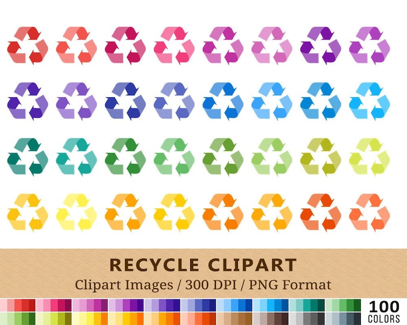 100 Recycle Clipart, Recycling Symbol Clip Art, Rainbow Colors, Planner ...