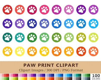 100 Paw Prints Clipart Dog Cat Paw Clip Art Rainbow Colors | Etsy