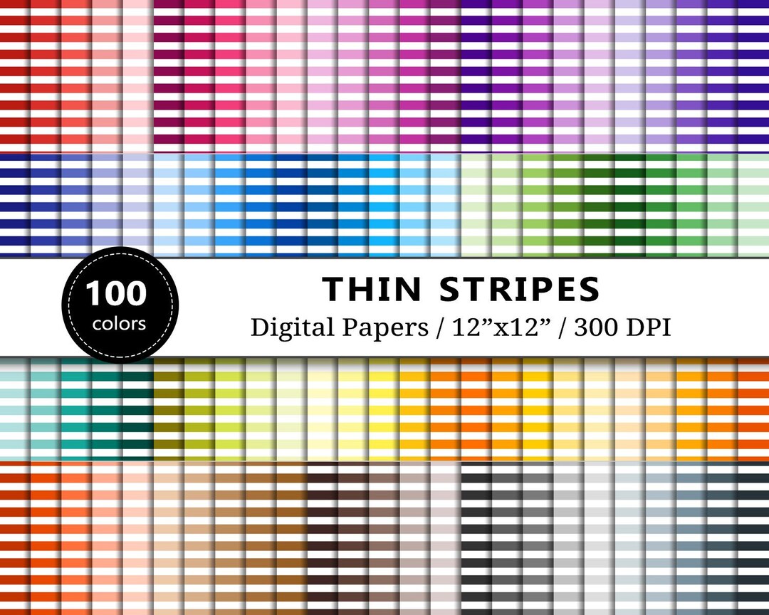 Tiny Horizontal Stripes Digital Paper Backgrounds, Lines Textures, 100 ...
