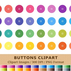 100 Button Clipart, Sewing Buttons Clip Art, Rainbow Colors, Digital ...