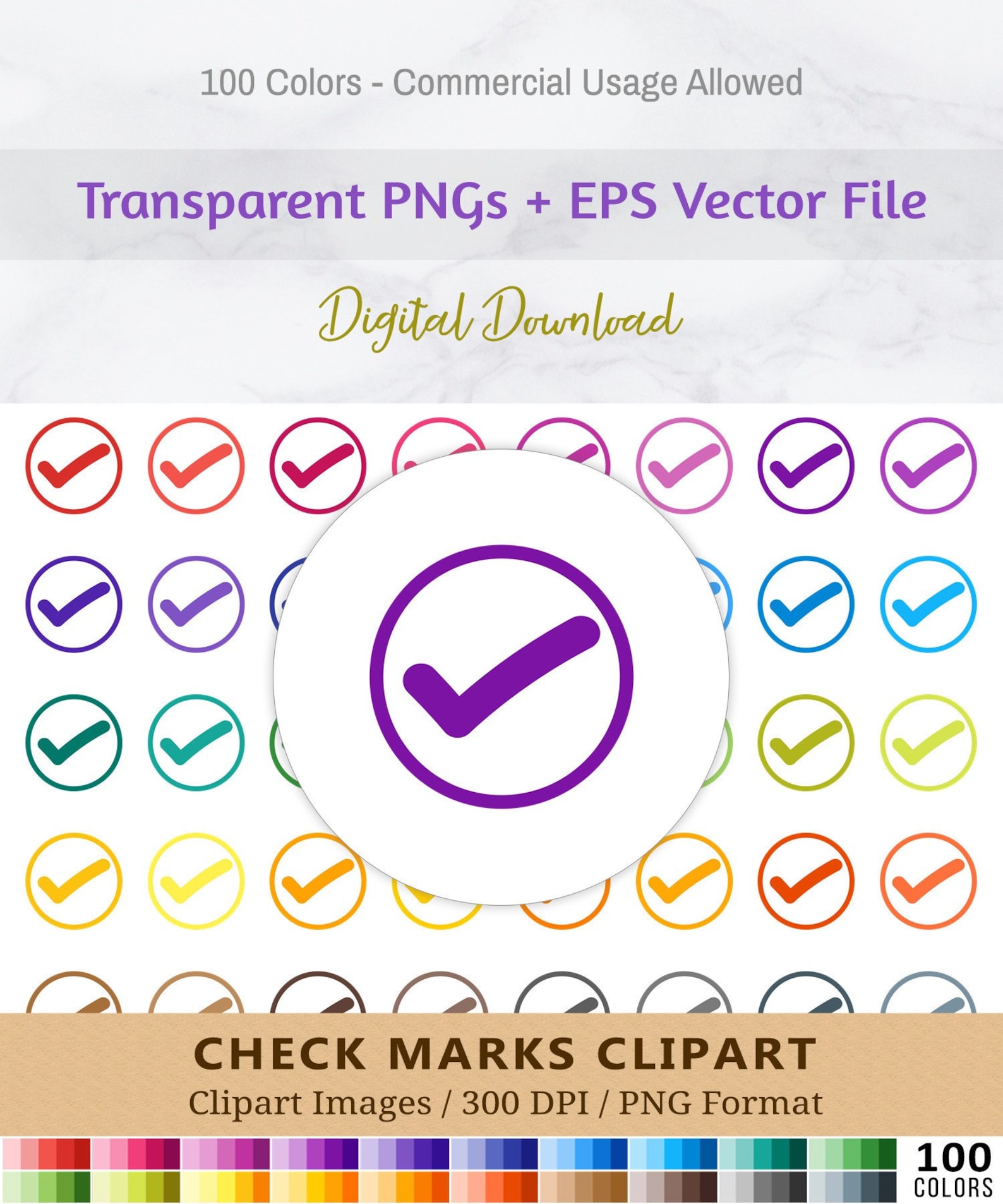 100 Checkmark Clipart, Tick Mark Clip Art, Rainbow Colors, Planner ...